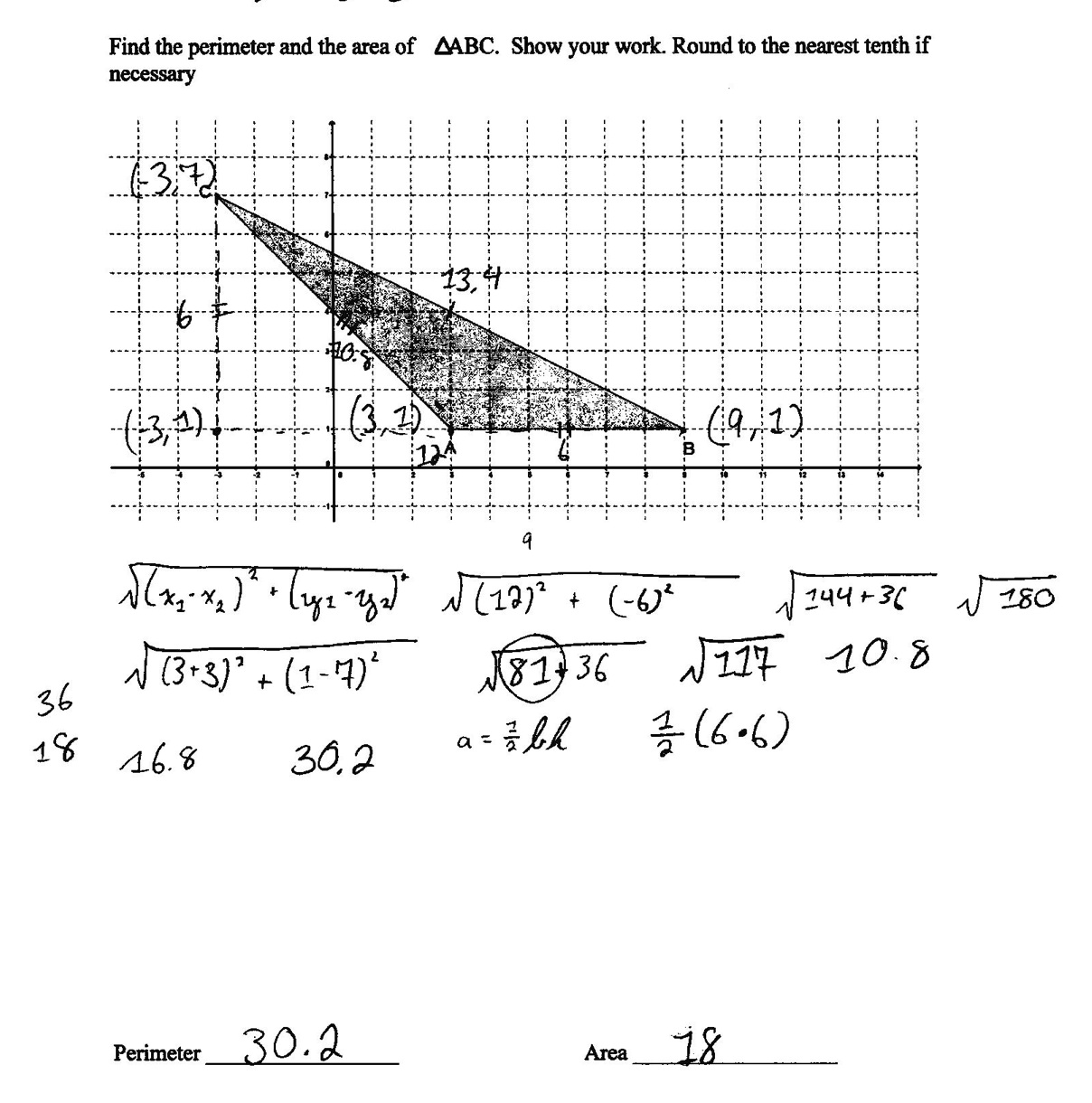 Perimeter and Area of an Obtuse Triangle