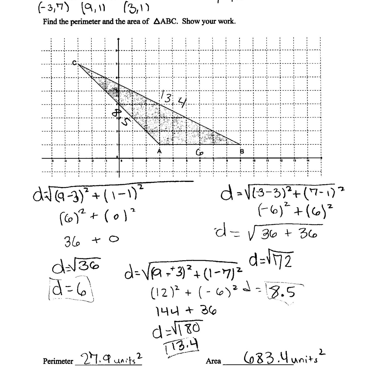 Perimeter and Area of an Obtuse Triangle