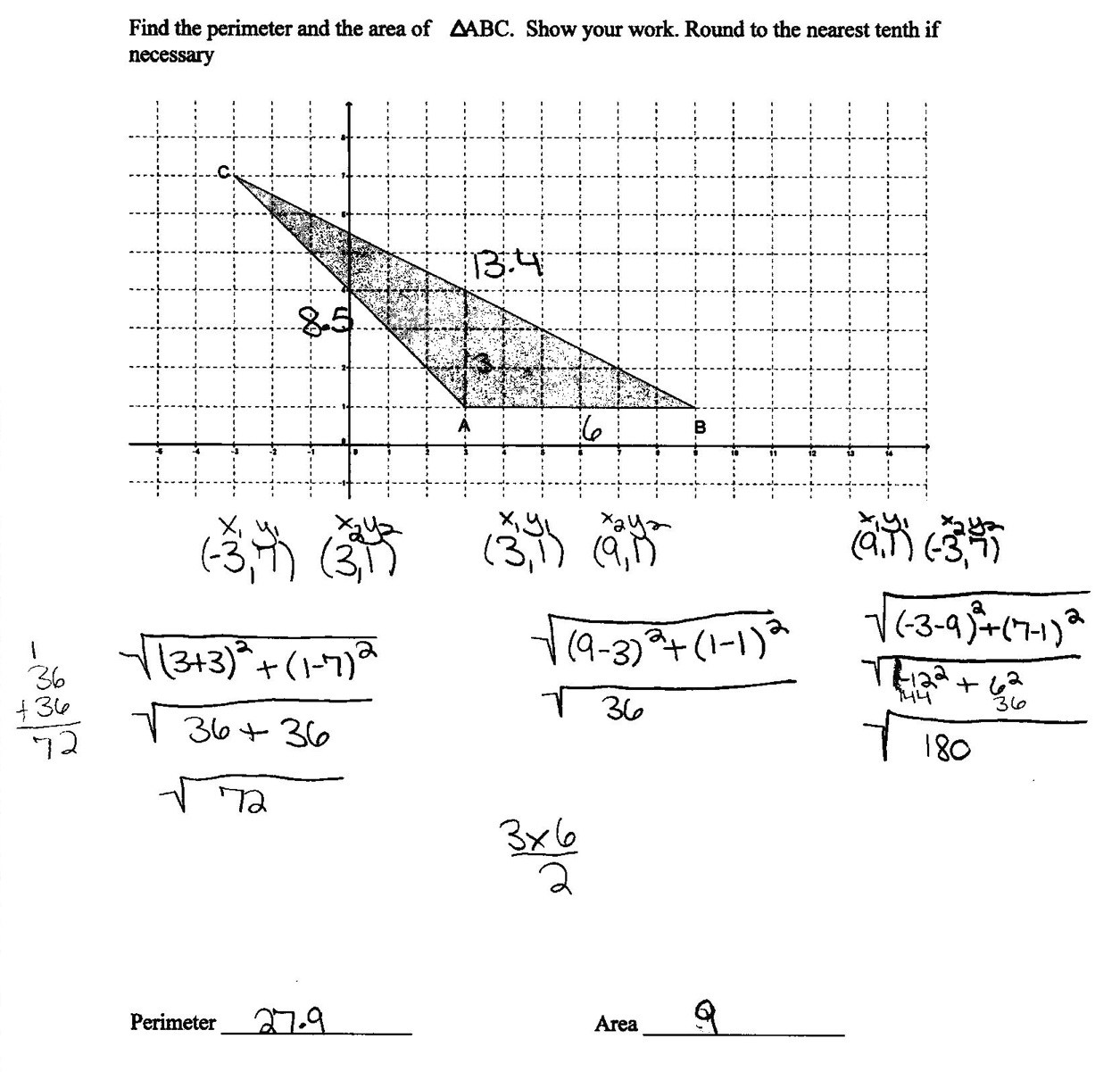 Perimeter and Area of an Obtuse Triangle