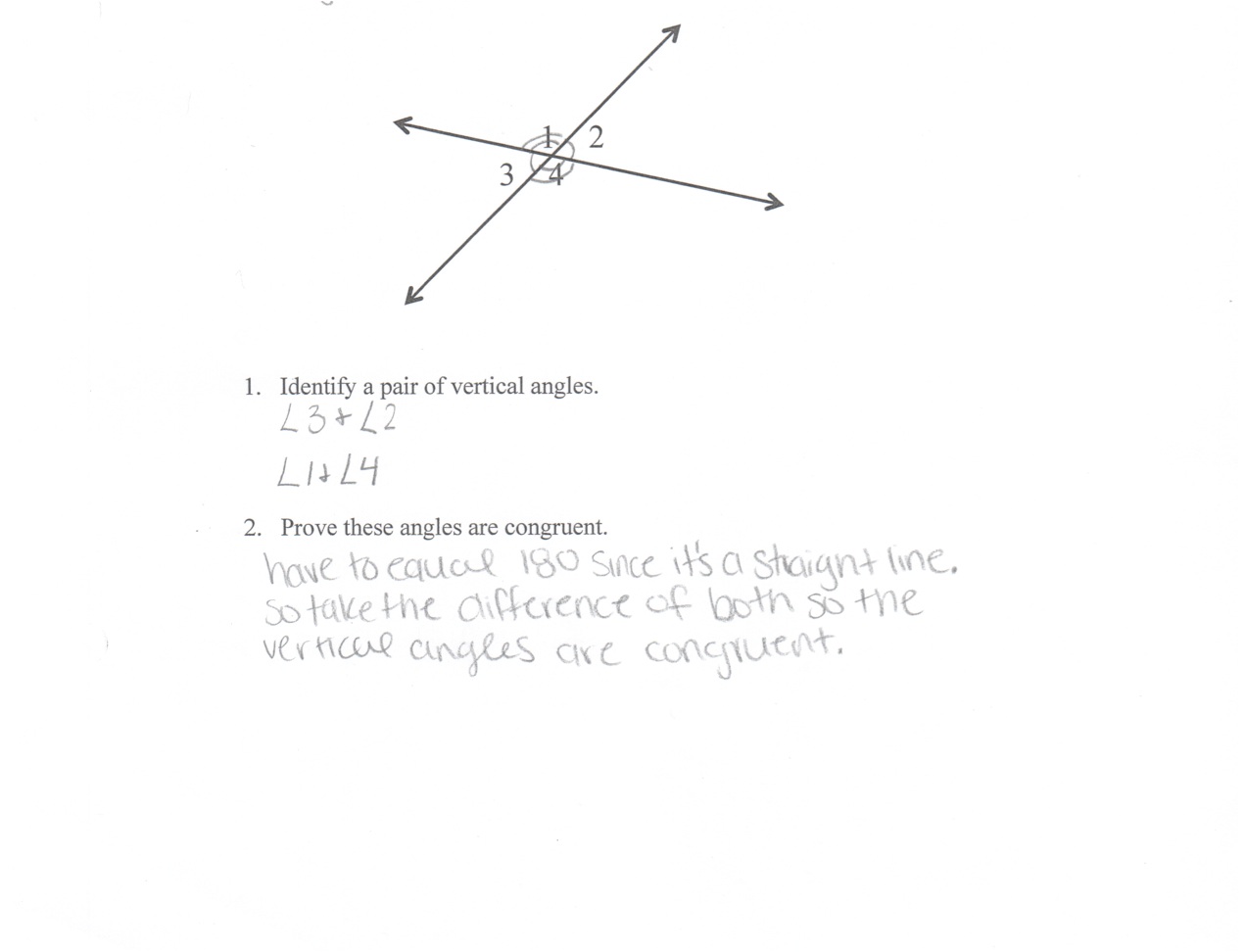 Proving the Vertical Angles Theorem