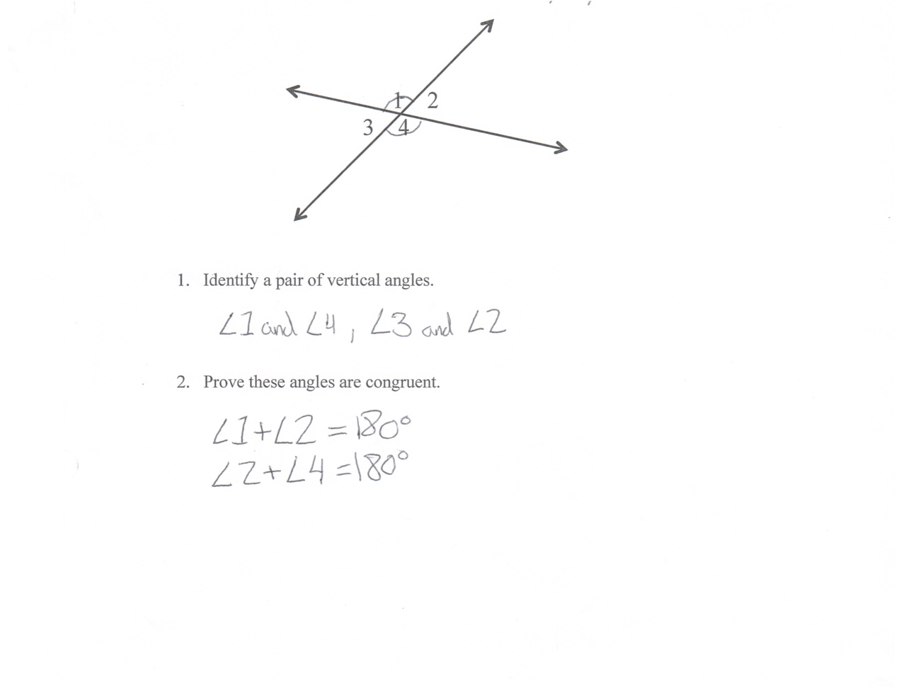 Proving the Vertical Angles Theorem