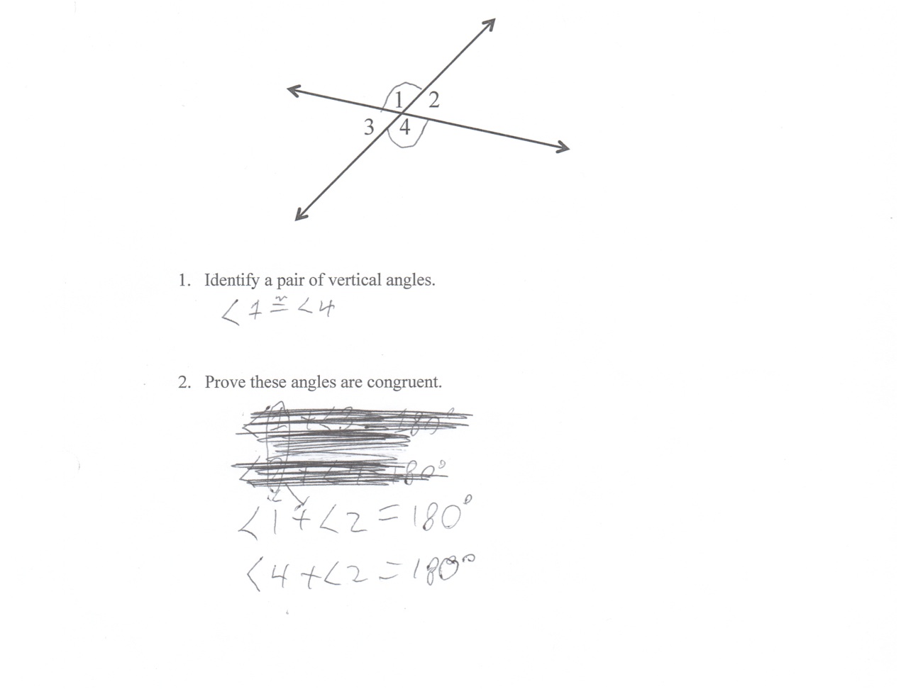 Proving the Vertical Angles Theorem