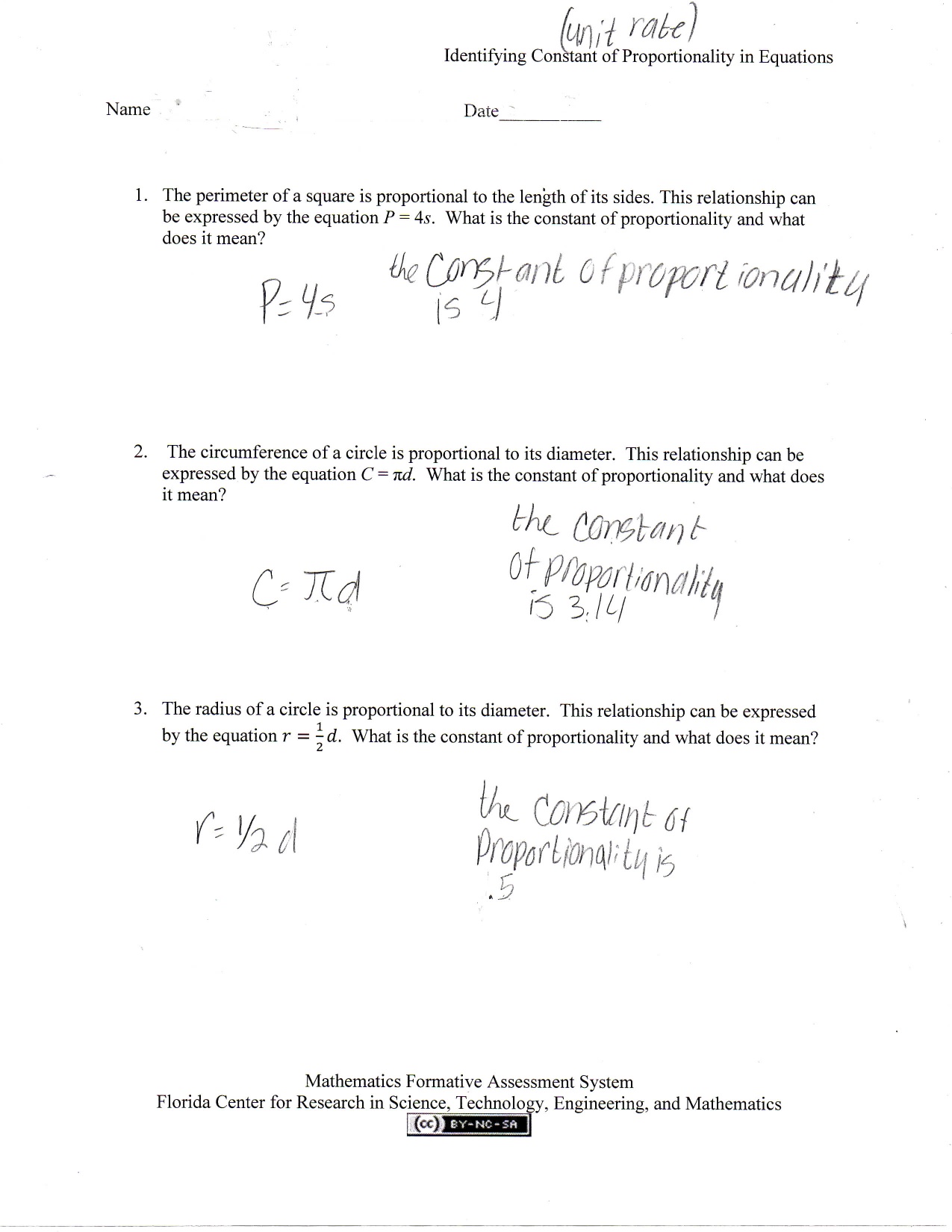 Identifying Constant of Proportionality in Equations