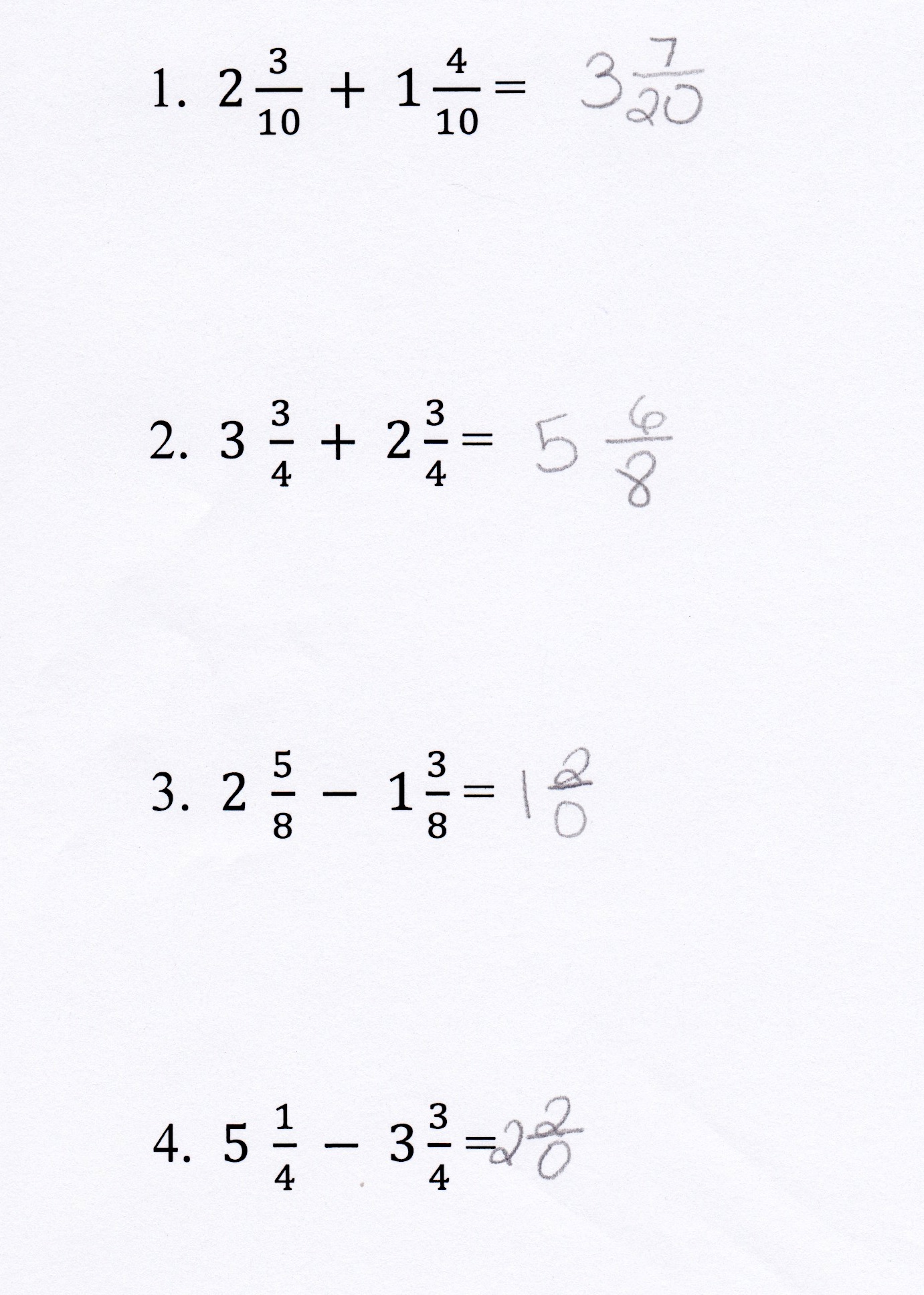 Adding And Subtracting Mixed Numbers