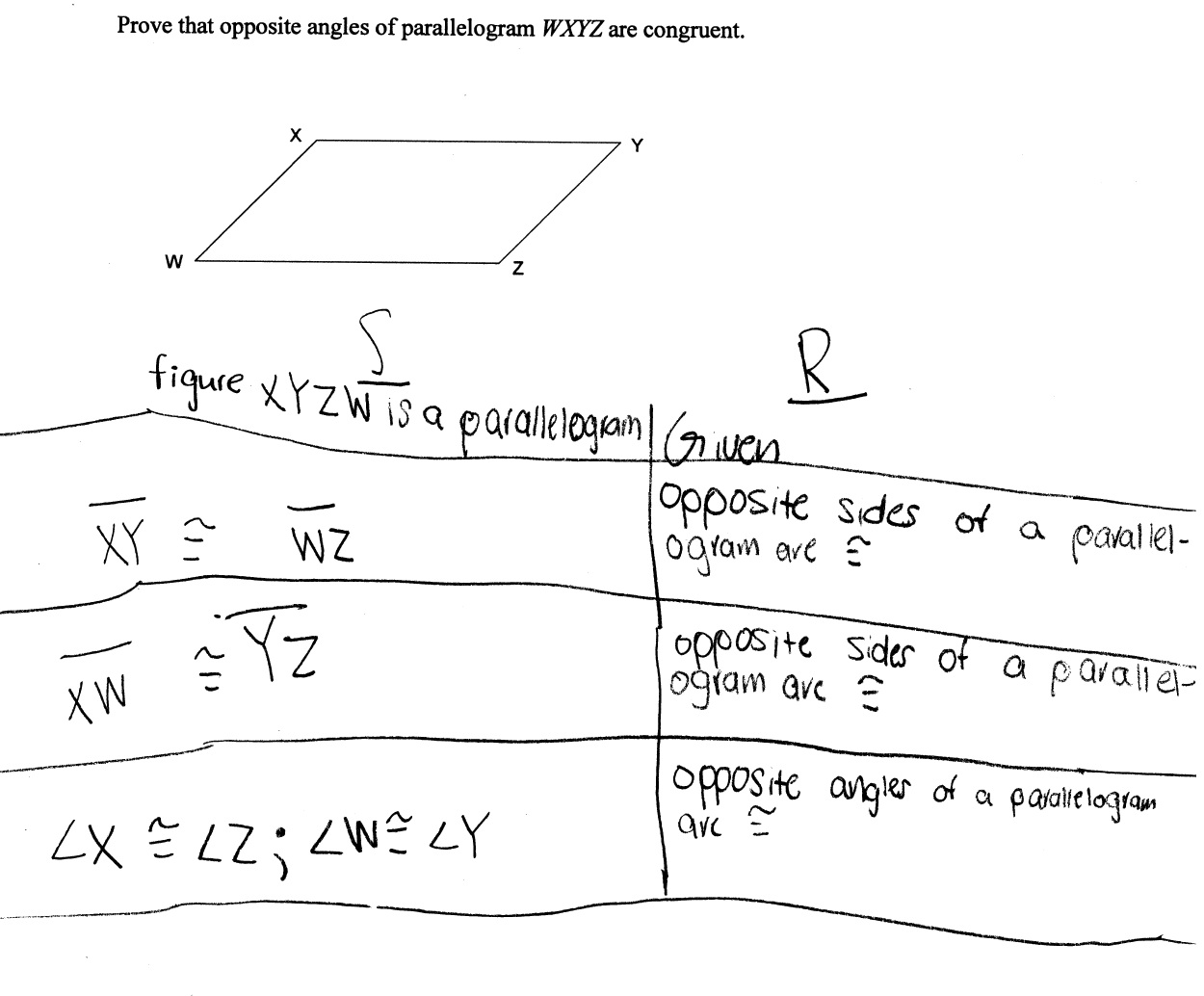Proving Parallelogram Angle Congruence