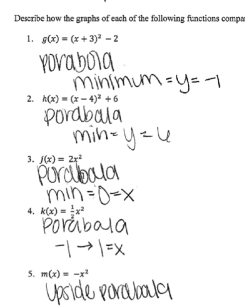 Comparing Functions – Quadratic