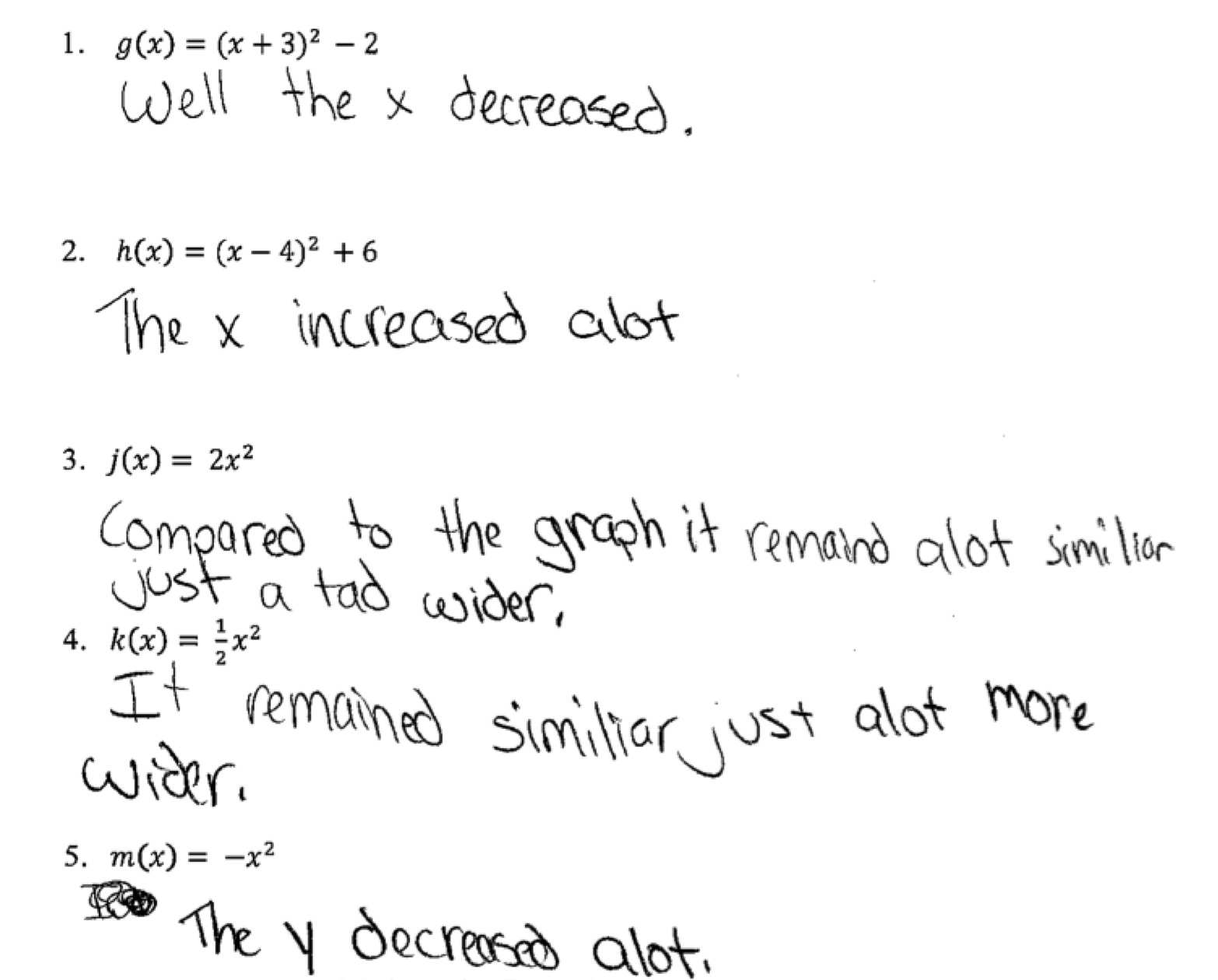 Comparing Functions – Quadratic
