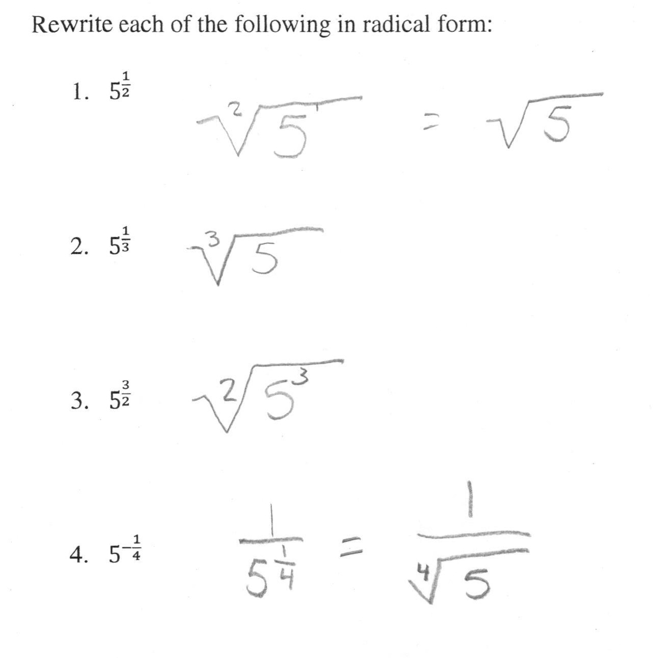 Rational Exponents And Radicals Worksheet