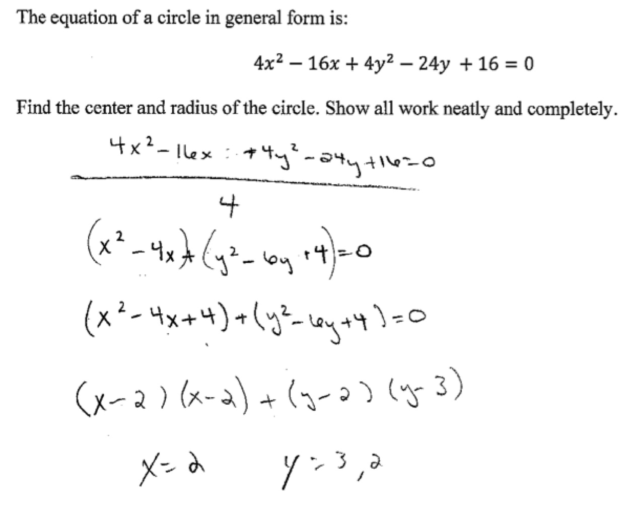 Complete the Square for Center-Radius 2